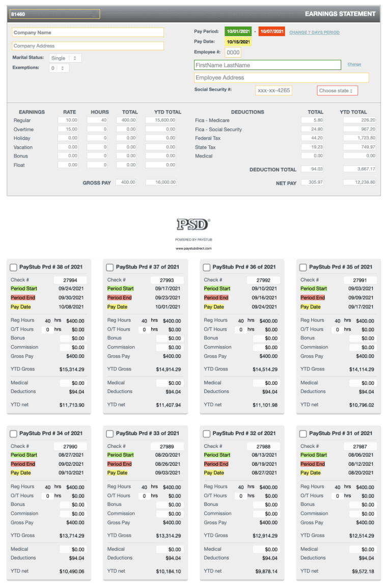 Free Pay Stub Templates With Calculator | Fill in Online | No Software